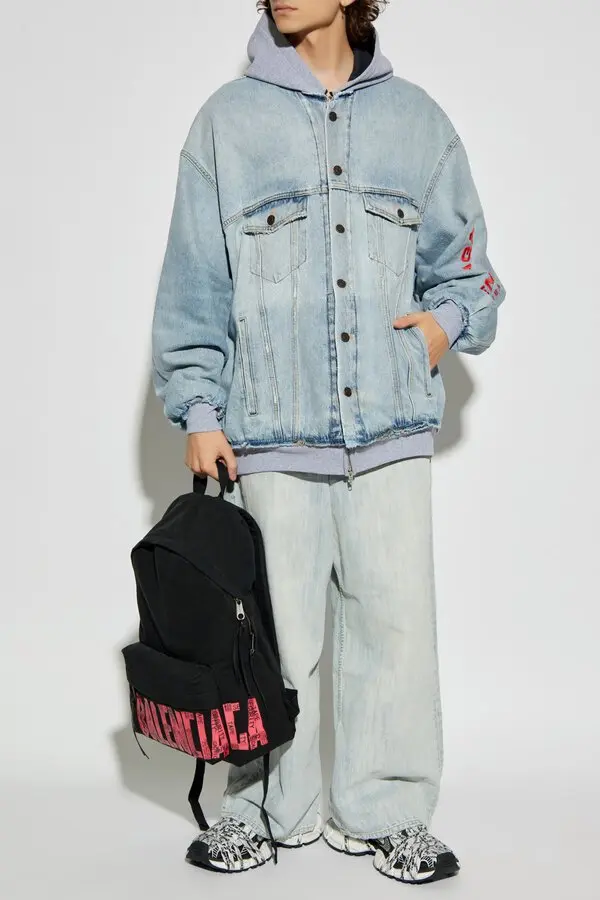 Balenciaga Hooded Denim Jacket - Light Blue