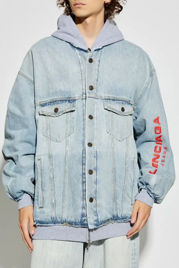 Balenciaga Hooded Denim Jacket - Light Blue