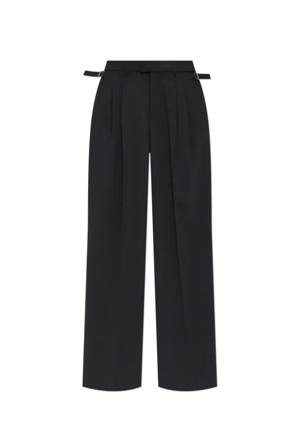 Ami Wide-leg Wool Trousers With Buckled Straps