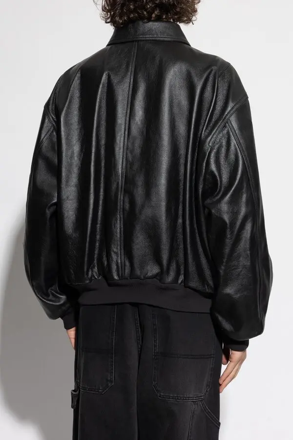 Balenciaga Leather Jacket With Patch - Black | Editorialist