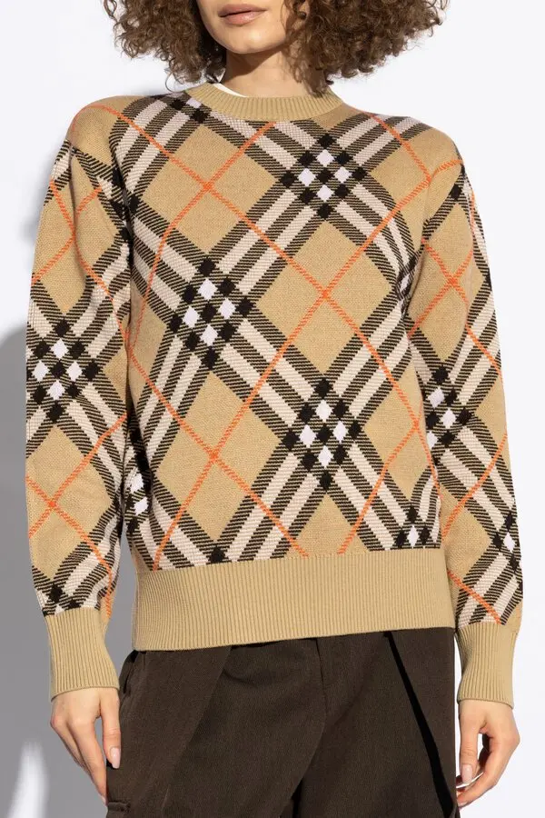Burberry Check Pattern Wool-blend Sweater - Beige