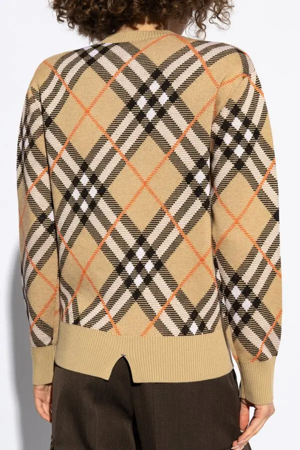 Burberry Check Pattern Wool-blend Sweater - Beige