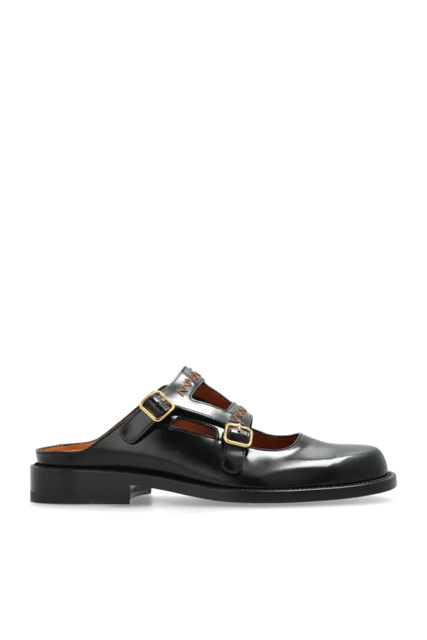 Marni Leather Mules With Gold Buckles - Black