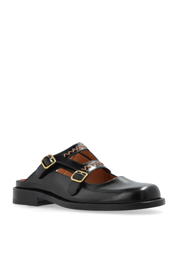 Marni Leather Mules With Gold Buckles - Black