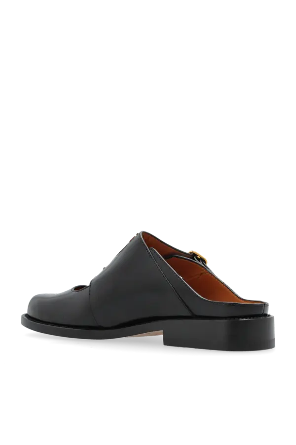 Marni Leather Mules With Gold Buckles - Black
