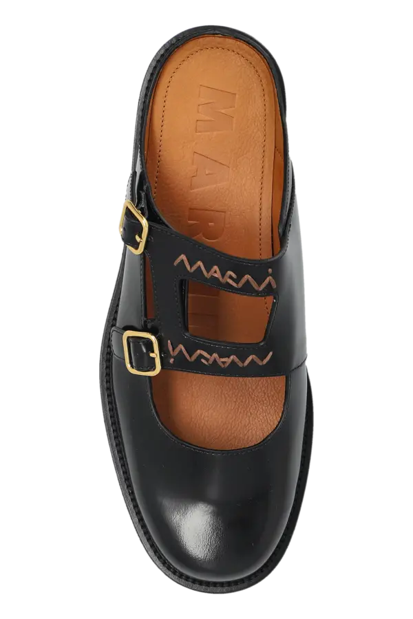 Marni Leather Mules With Gold Buckles - Black