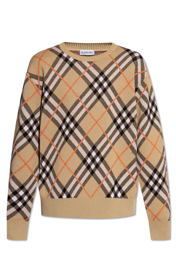 Burberry Check Pattern Wool Blend Sweater - Beige