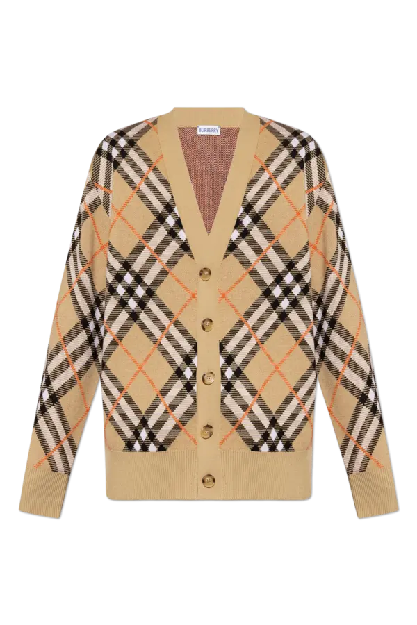 Burberry Woolen Cardigan With Check Pattern - Beige