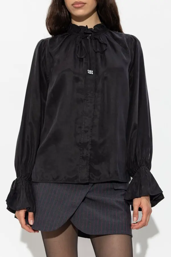GANNI Ruffled Neckline Tie Blouse