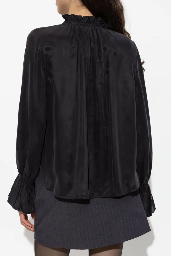GANNI Ruffled Neckline Tie Blouse