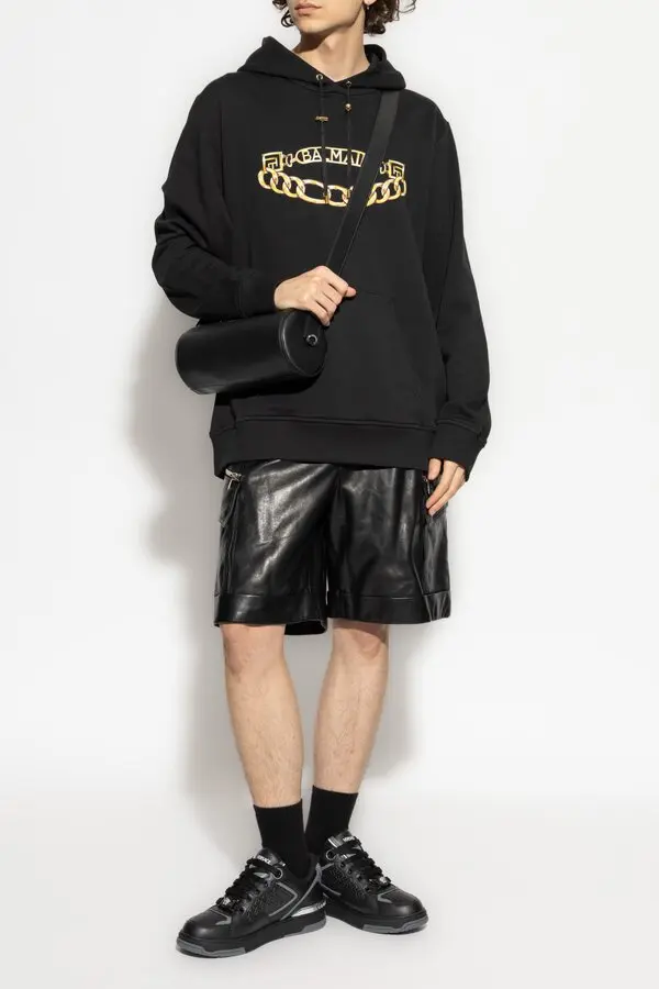 Balmain Hooded Cotton Knit Pullover With Gold Chain Motif