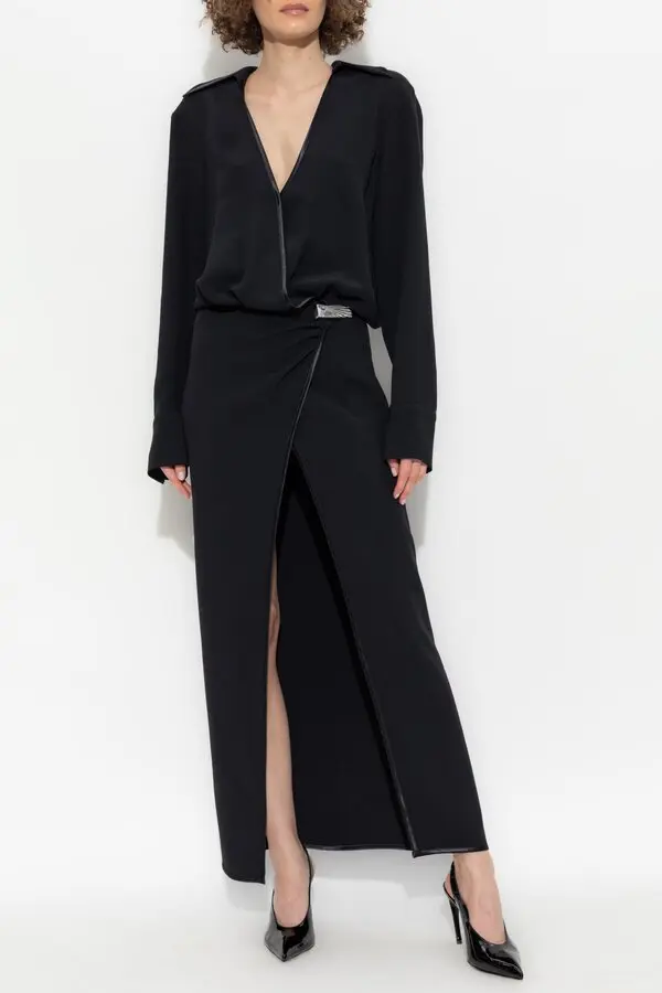 Attico Floor-length Dress With Silver Appliqu - Black