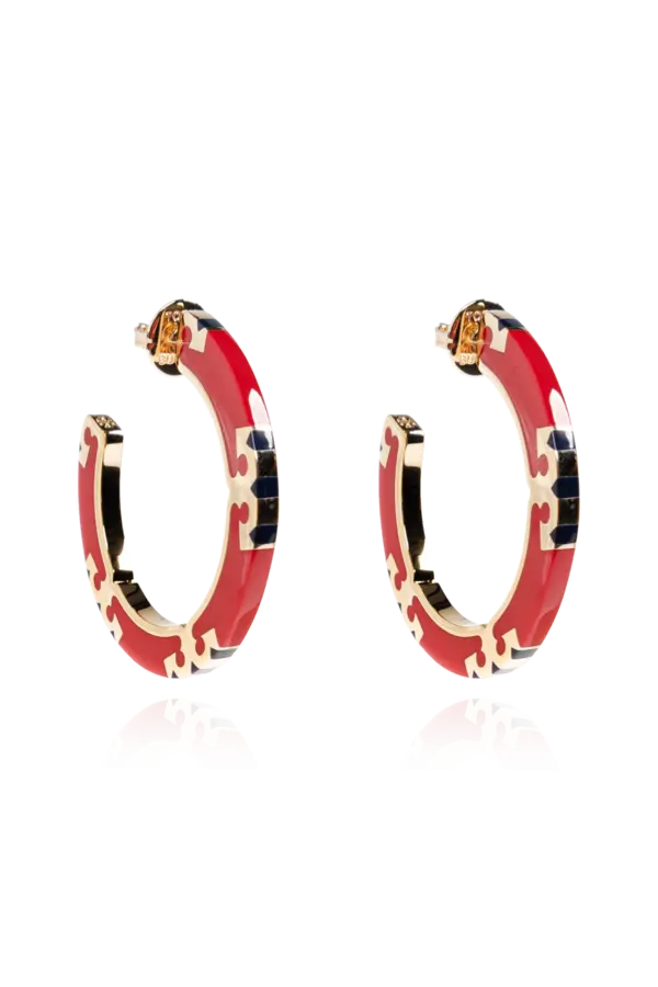 Tory Burch Round Logo Earrings - Red