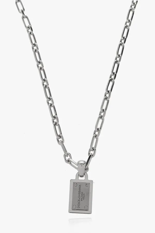 Dolce & Gabbana Logo Charm Brass Necklace - Silver