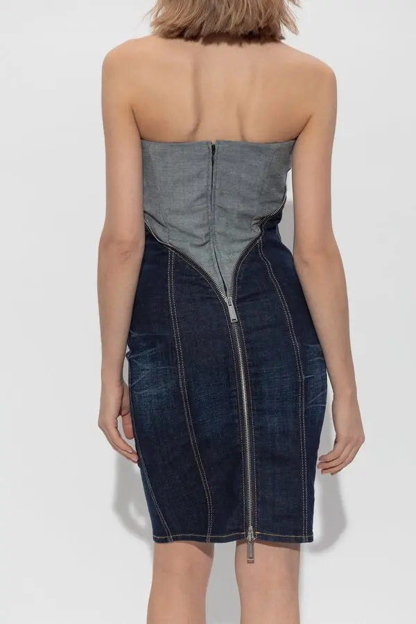 Dsquared2 Strapless Fitted Denim Dress