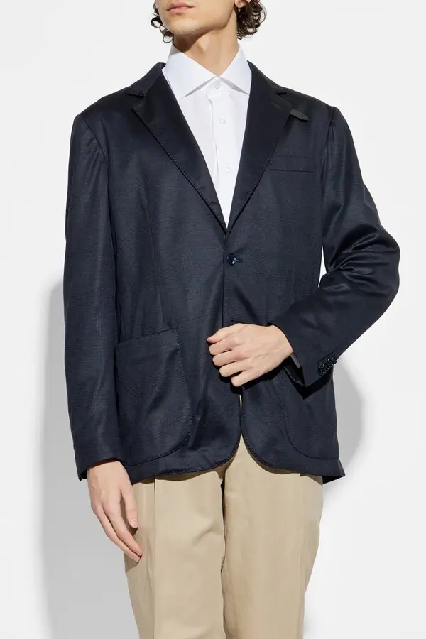 Brioni Blazer With Check Pattern - Navy Blue