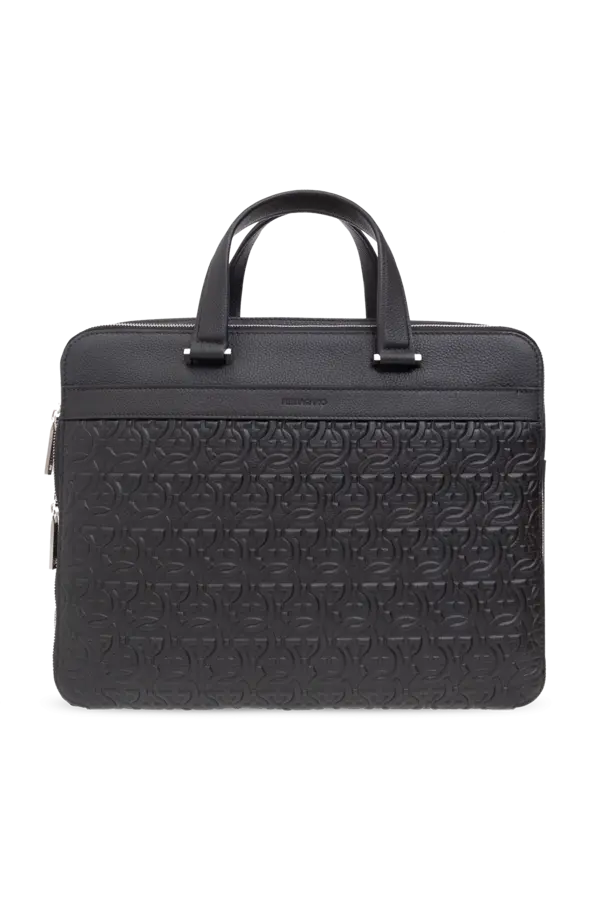 FERRAGAMO Monogram Leather Briefcase - Black
