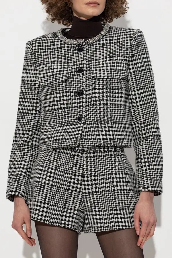 SELF-PORTRAIT Houndstooth Cropped Jacket