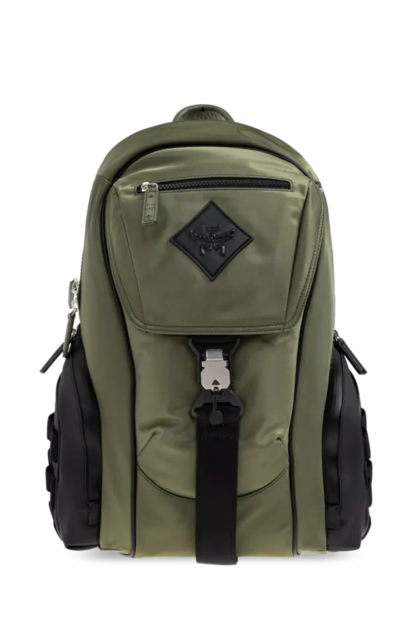 Mcm Backpack With Logo Patch - Green