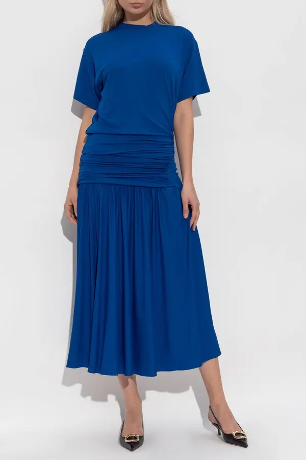 Ferragamo Long Dress With Draping - Blue