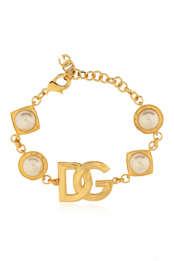 Dolce & Gabbana Tone Bracelet With Pearl And Dg Logo - Gold
