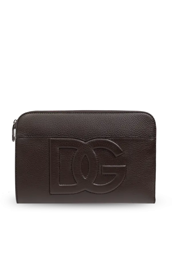Dolce & Gabbana Grainy Leather Handheld Bag With Dg Logo - Brown