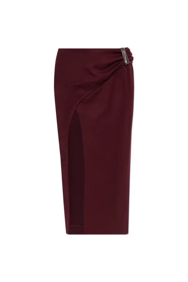 Attico Draped Virgin Wool Skirt With Slit And Buckle Detail