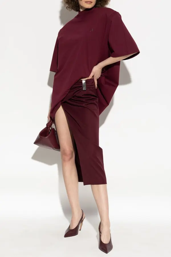Attico Draped Virgin Wool Skirt With Slit And Buckle Detail
