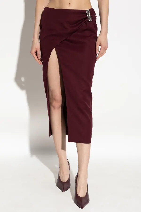 Attico Draped Virgin Wool Skirt With Slit And Buckle Detail
