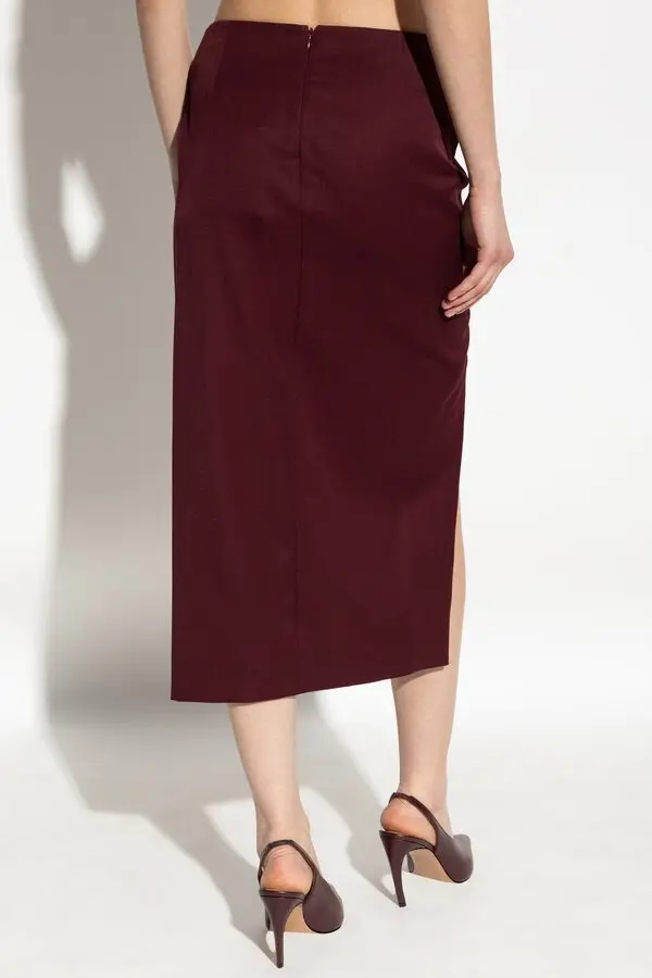 Attico Draped Virgin Wool Skirt With Slit And Buckle Detail