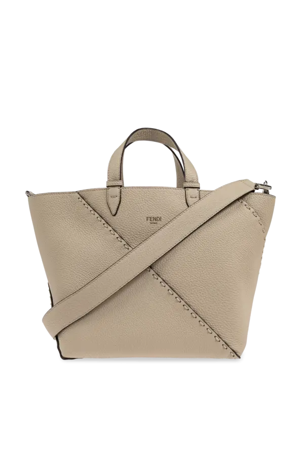 Fendi Textured Leather Handbag With Detachable Strap - Cream