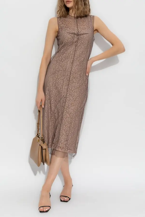 princess polly baby blue dress Fendi Fitted Lace Midi Dress - Beige