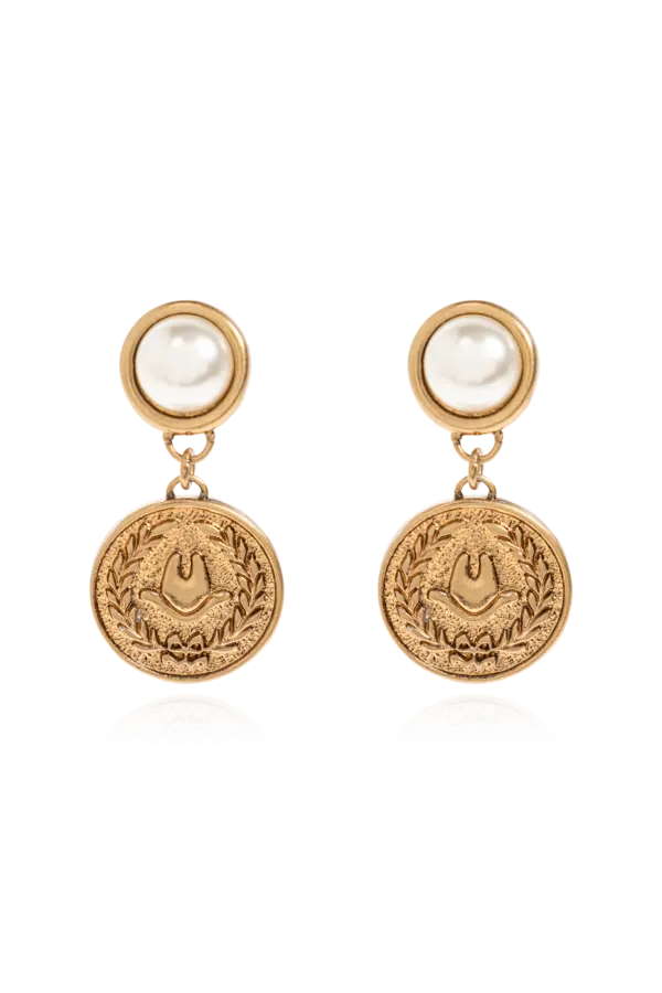 Moschino Embossed Medallion Drop Earrings - Gold