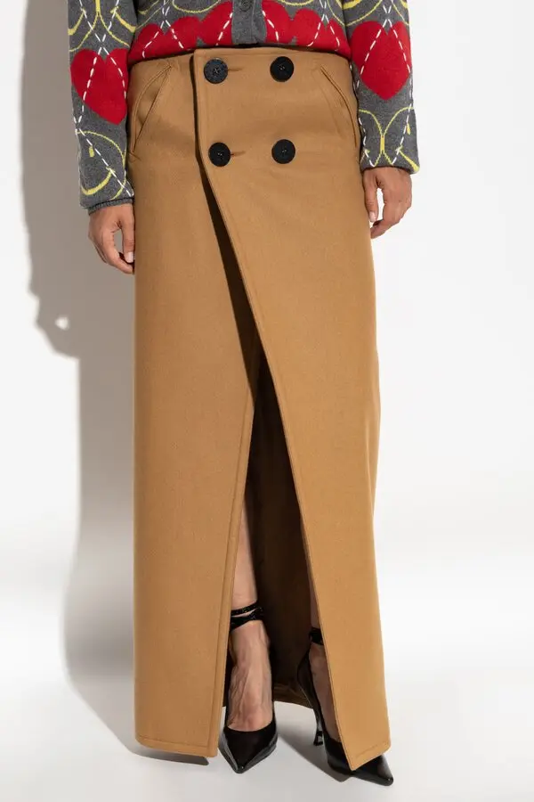 Dsquared2 Wool Wrap Skirt With Button Detail