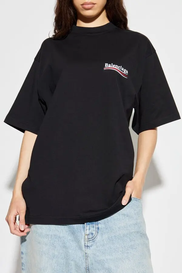 バレンシアガ Logo Embroidered Oversized Tシャツ Balenciaga T-Shirt With Embroidered Logo - Black | Editorialist