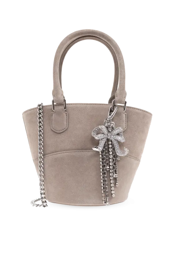 SELF-PORTRAIT Suede Handbag With Crystal Keychain