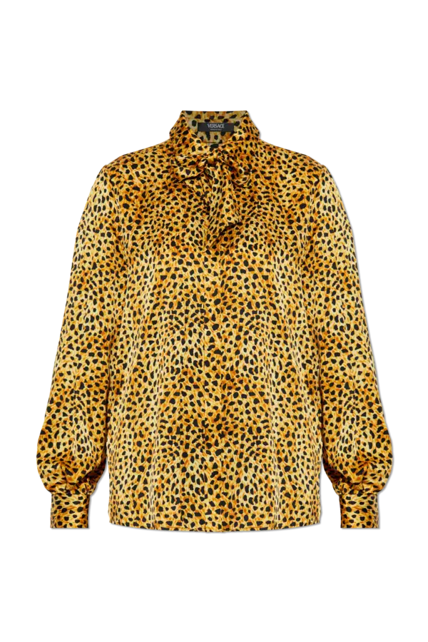 Versace Silk Shirt With Panther Print And Bow Detail