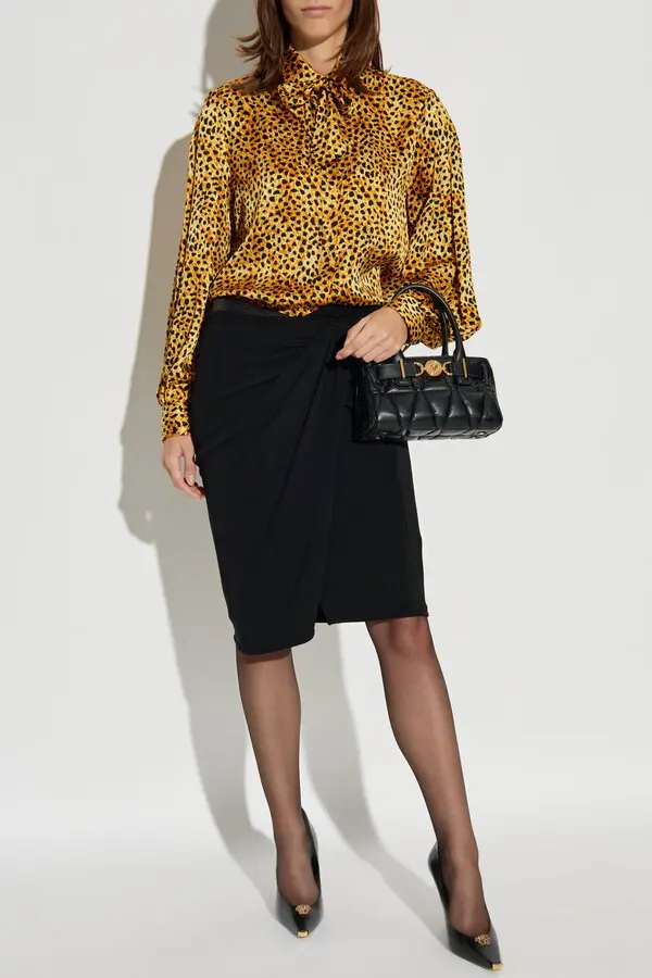 Versace Silk Shirt With Panther Print And Bow Detail