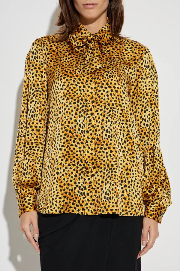 Versace Silk Shirt With Panther Print And Bow Detail