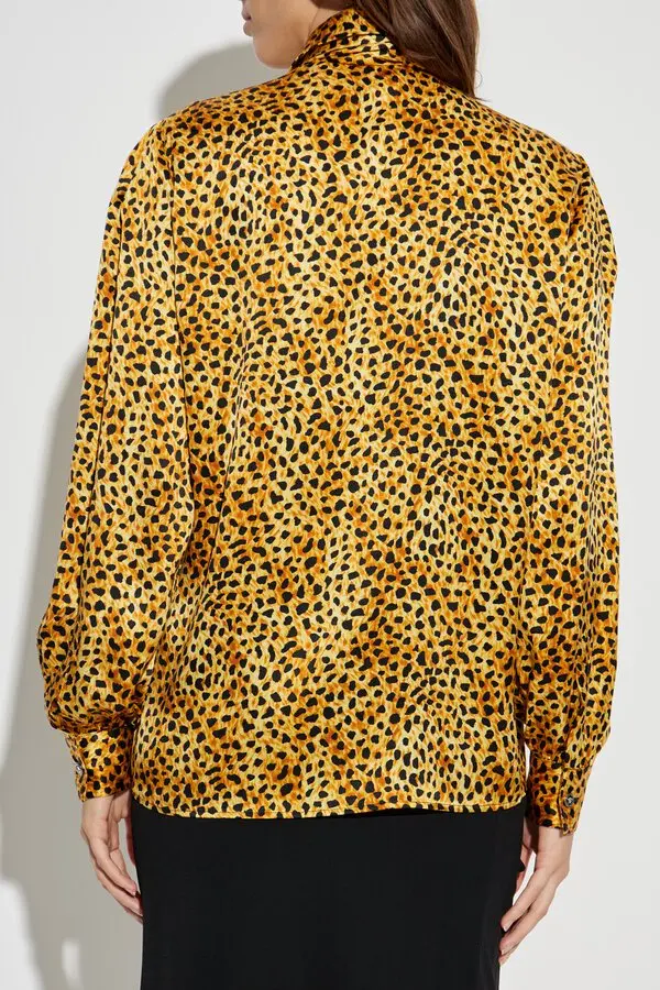 Versace Silk Shirt With Panther Print And Bow Detail
