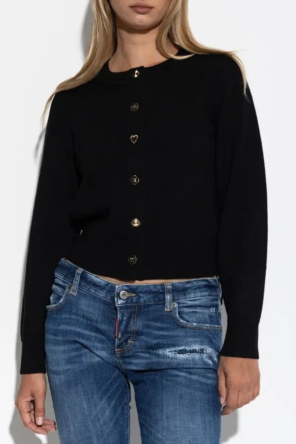 Kate Spade New York Wool Cardigan With Gold Button Details - Black