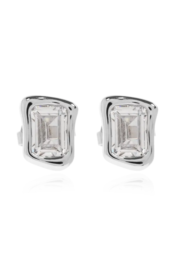 Kate Spade New York Brass Earrings With Emerald Cut Stone - Silver