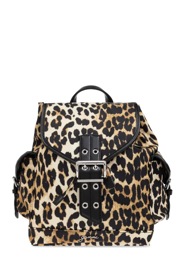 GANNI Leopard Print Backpack - Beige