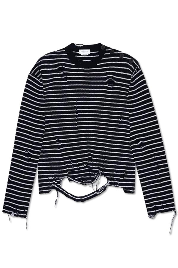 Alexander McQueen Striped Wool Sweater With Button Detail