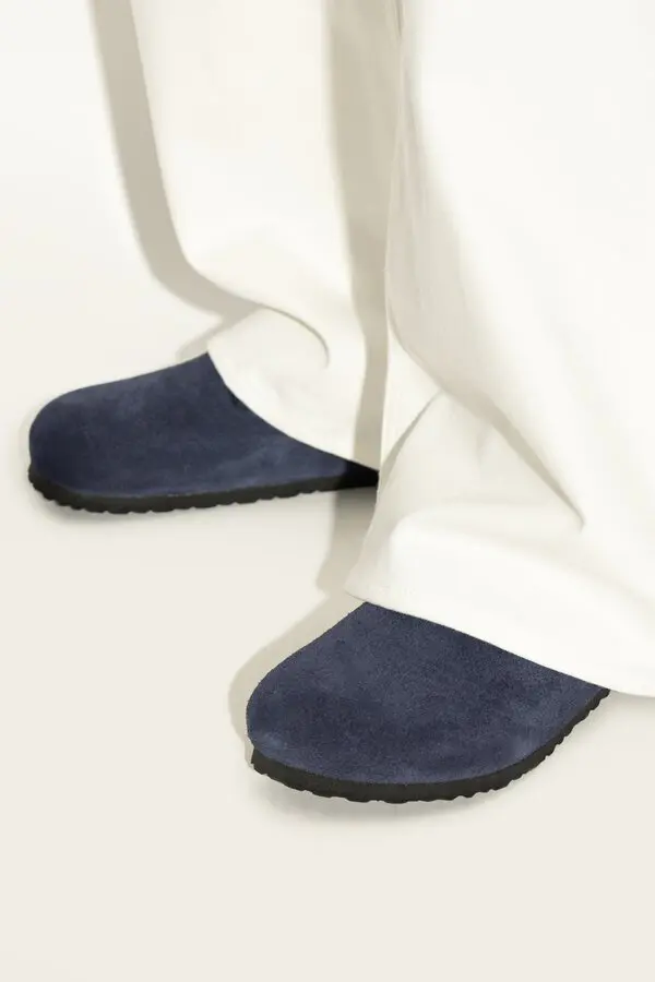 BIRKENSTOCK Boston Vl Shearling Slides - Navy Blue