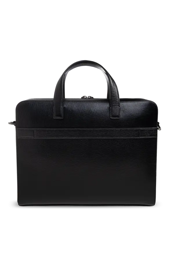 FERRAGAMO Leather Briefcase With Embossed Logo - Black