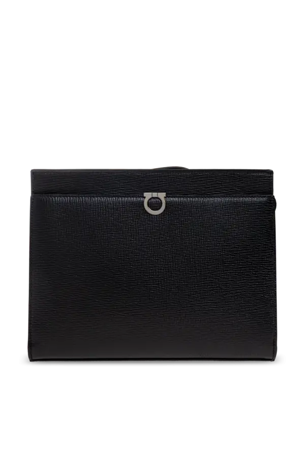 FERRAGAMO Gancini Embossed Leather Handbag - Black