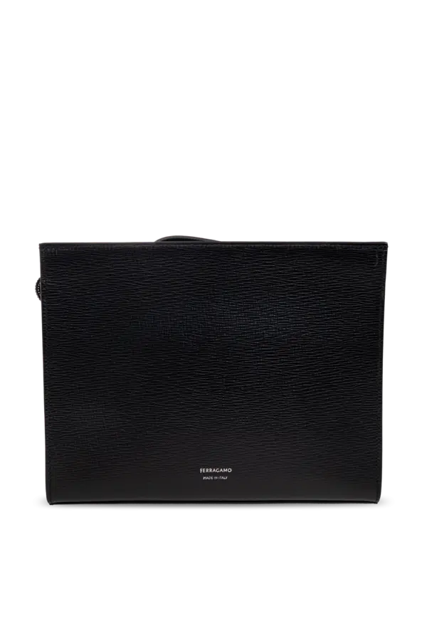 FERRAGAMO Gancini Embossed Leather Handbag - Black