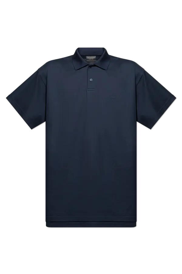Balenciaga Polo With Embroidered Logo - Navy Blue