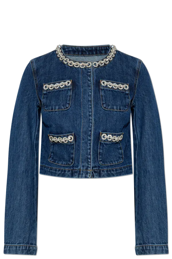 SELF-PORTRAIT Cropped Denim Jacket - Blue